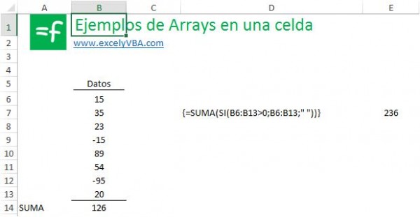 Ejemplos de fórmulas con arrays de excel